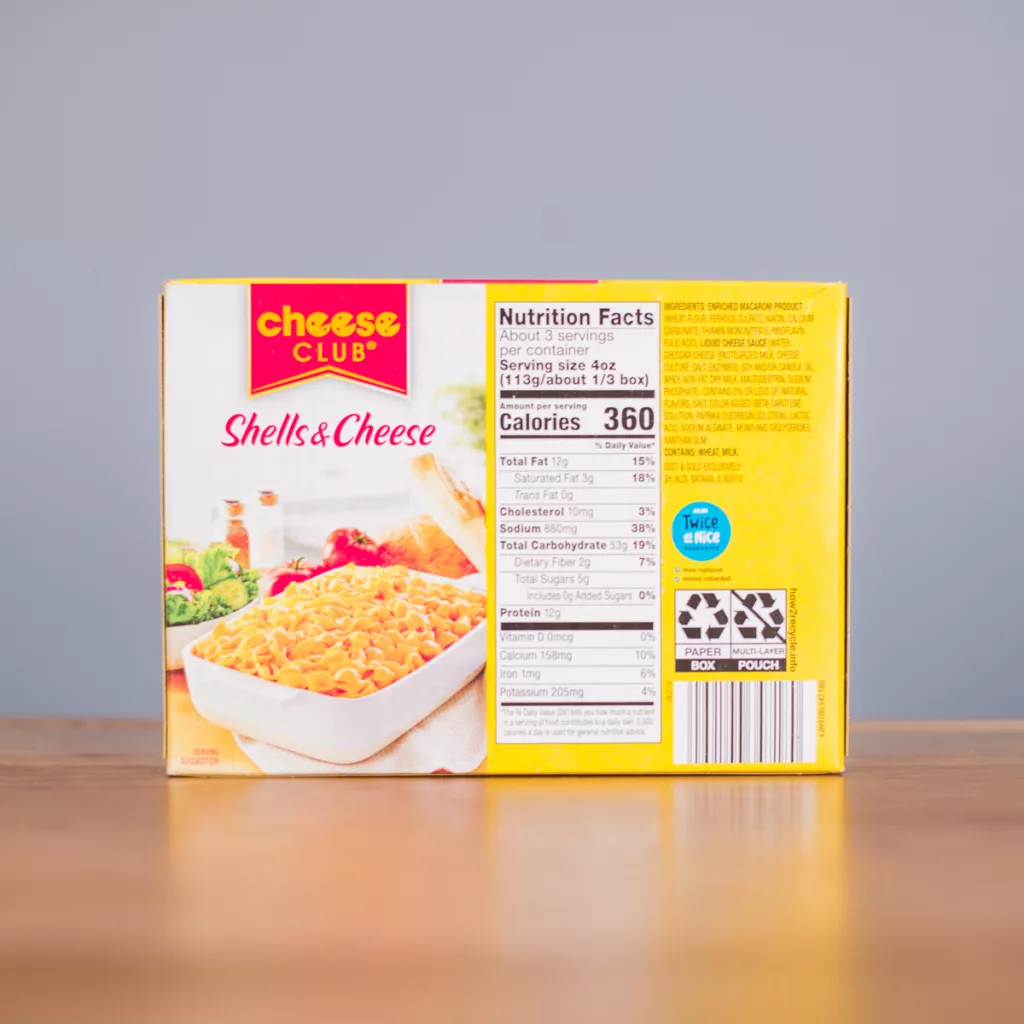 Aldi Cheese Club Shells and Cheese Original - By the Label