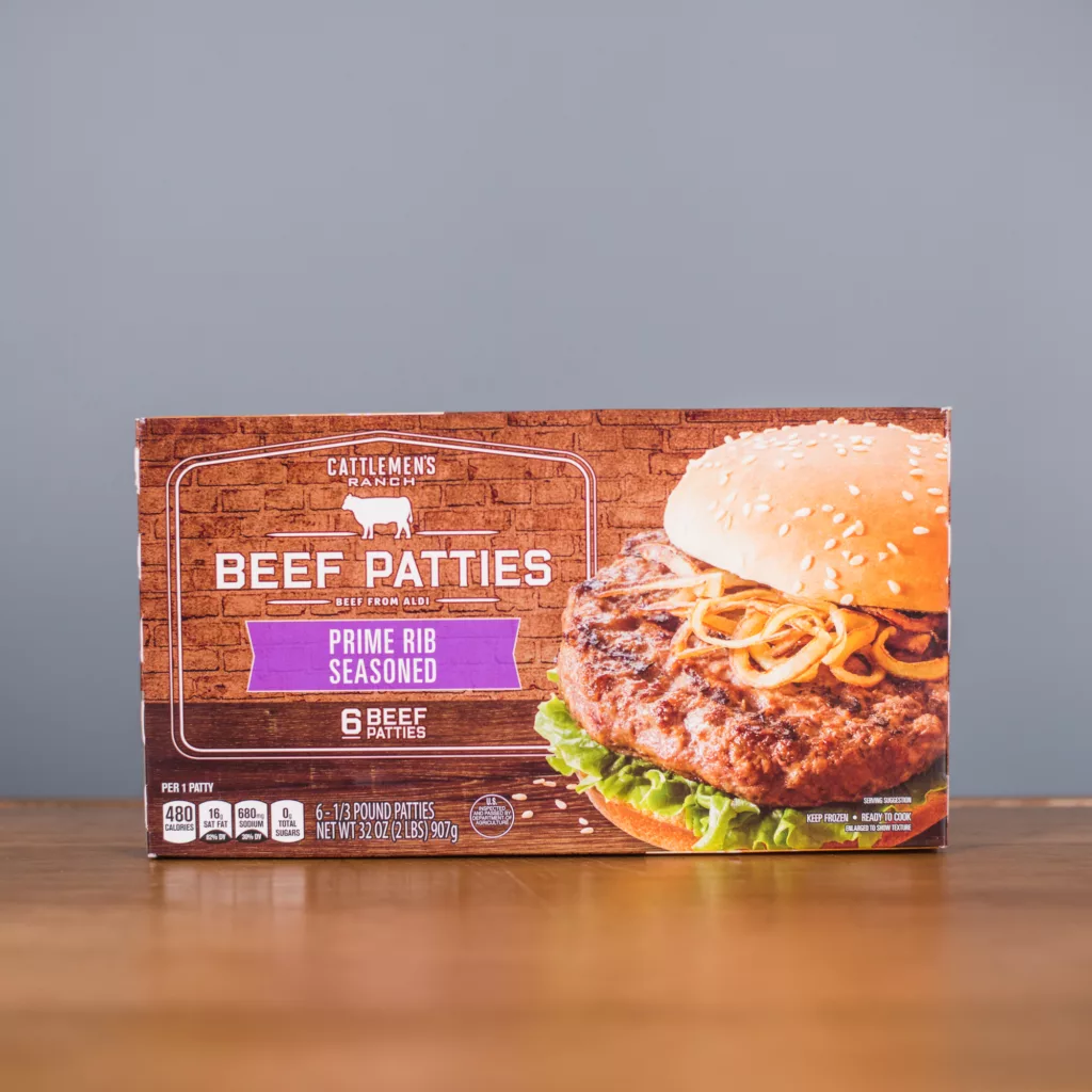Aldi’s Prime Rib Seasoned Beef Patties - By the Label